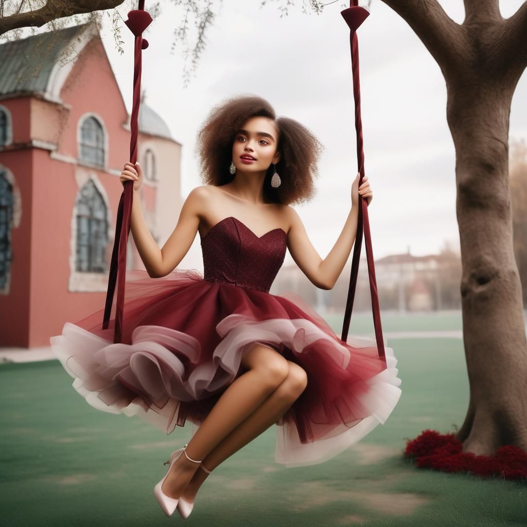 Deep Red Mini Evening Dress Realistic & Creative. Redone. - AI Generated Artwork - NightCafe Creator