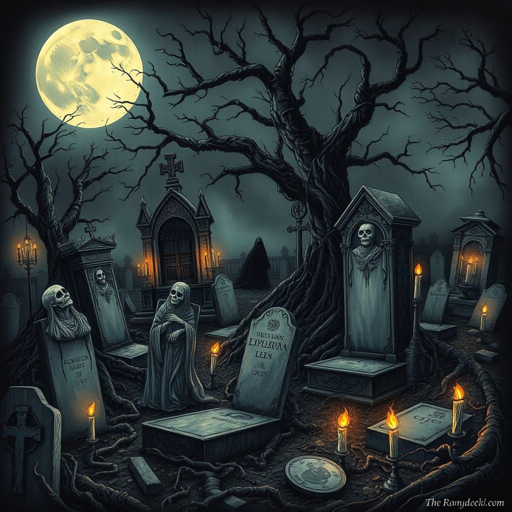 Ethereal Graveyard Scene in Dark Romanticism Style - AI Art