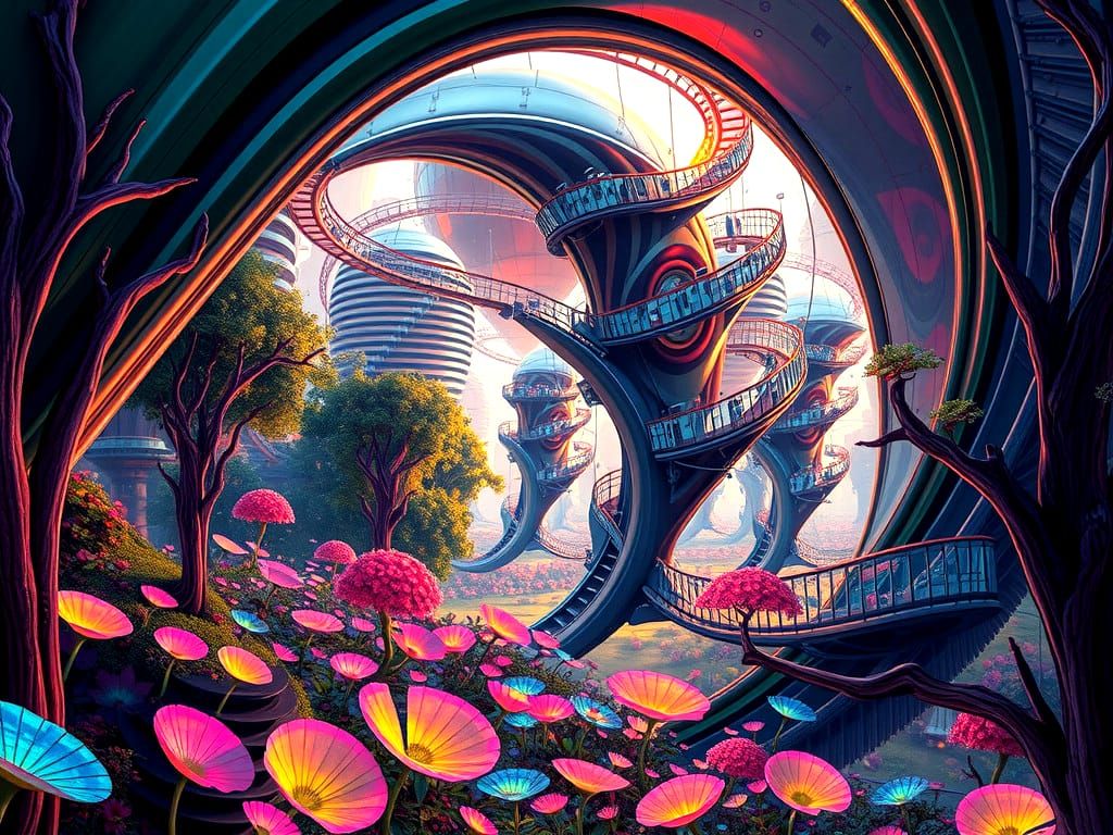 Spiral hotel set in the gardens on the Varga planet