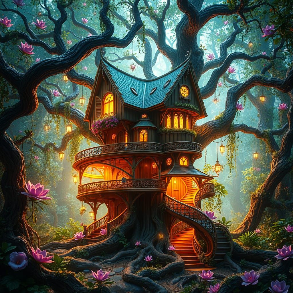 Treehouse - Enchanted Fantasy Treehouse in Lush Forest