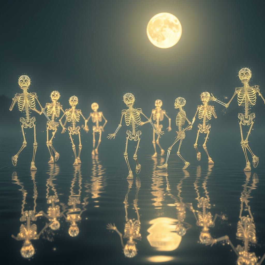 Reflections of skeleton dance - Dancing Skeletons on a Moonl...