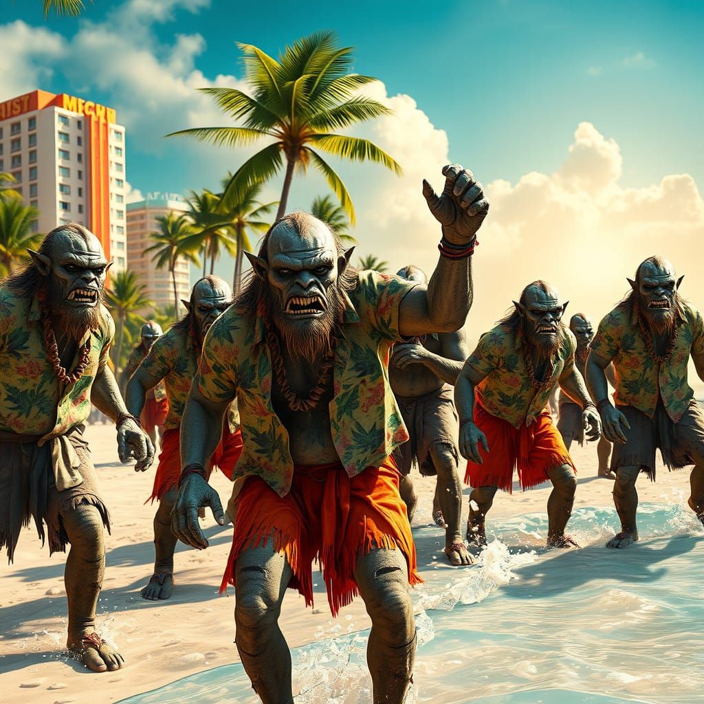Orcs in Miami #2 - Fantasy Orcs in Miami Beach Scene