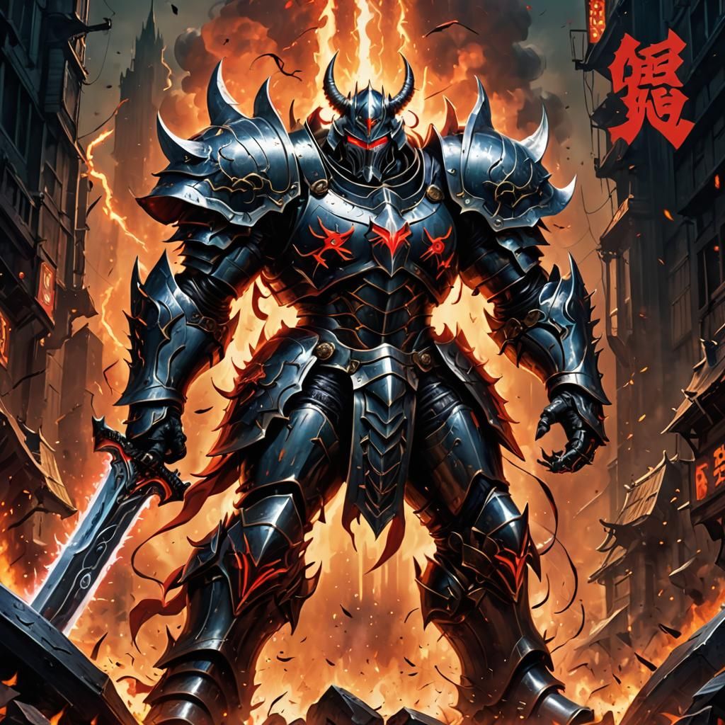 A demon knight. with an exaggerated sign"ゴゴゴゴゴ" sound effect - AI ...