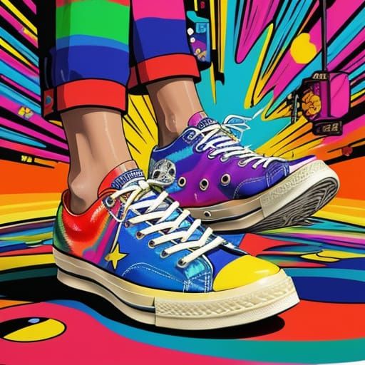Funky Music Icon Wears Converse on a Psychedelic S... - AI Art