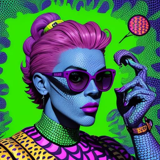 Reptilian Skater Poses in Pop Art Collage - AI Art