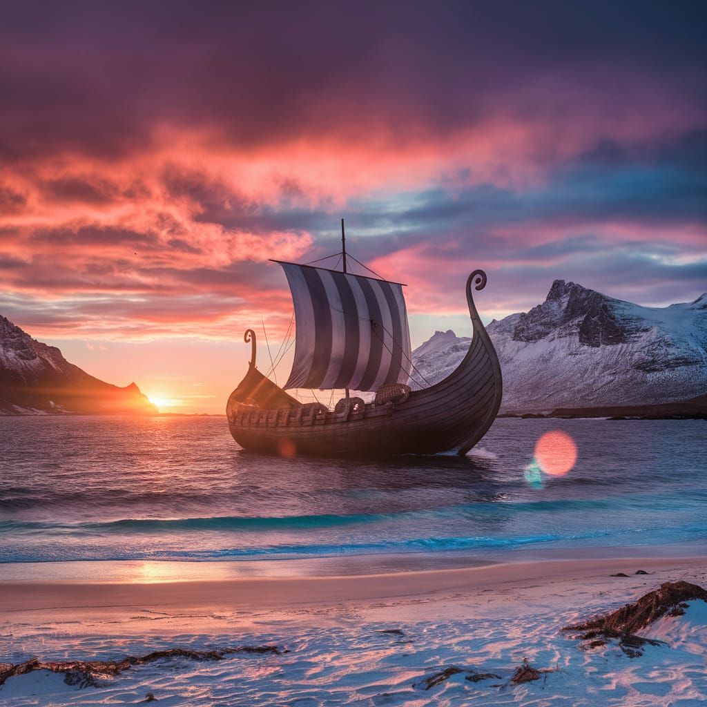 A Viking-ship at sunset - AI Generated Artwork - NightCafe Creator