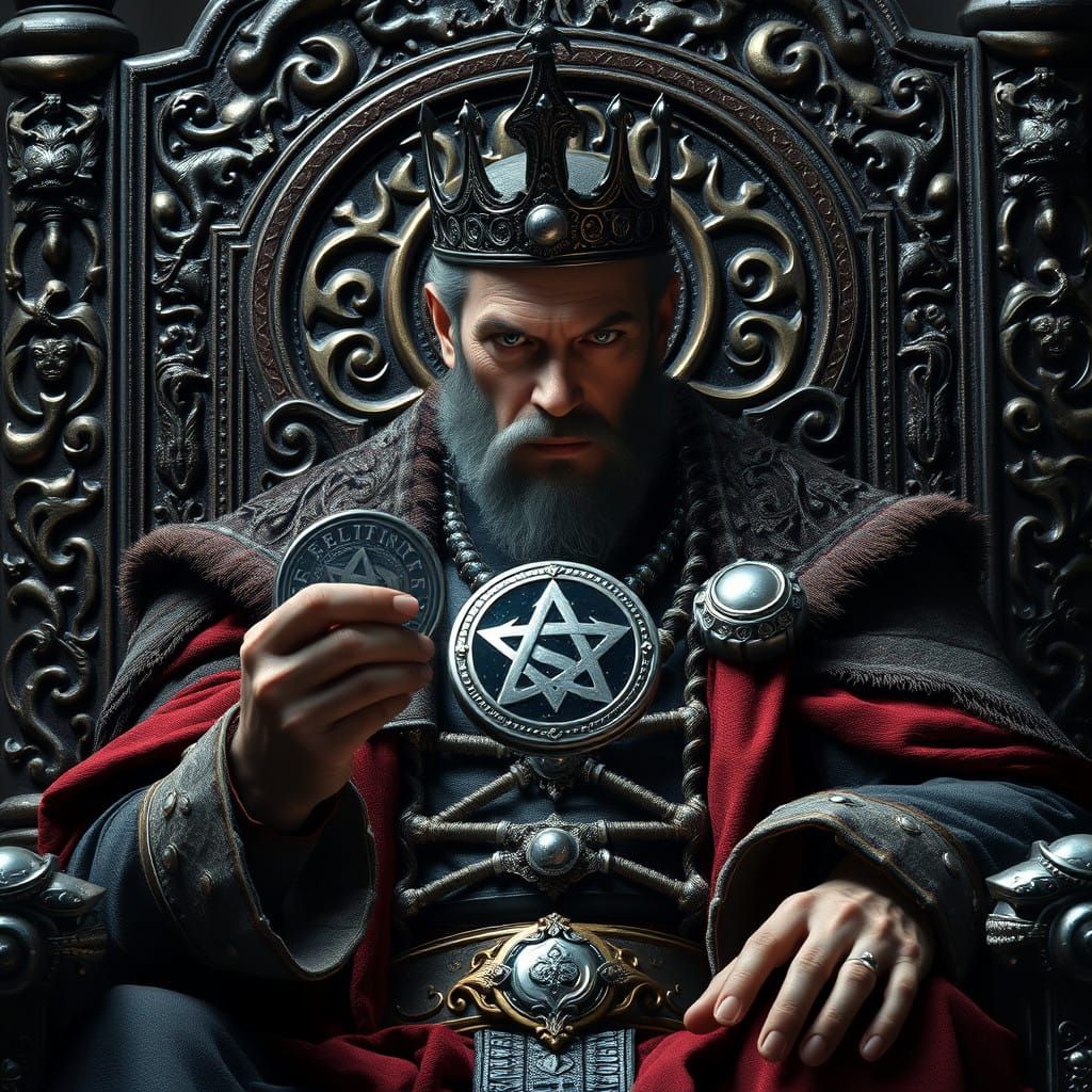 A handsome king around 40 who is sitting on his throne holding a ...