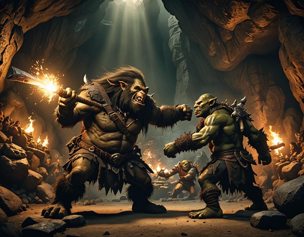 Orc and mutant fighting in a cave - AI Generated Artwork - NightCafe ...