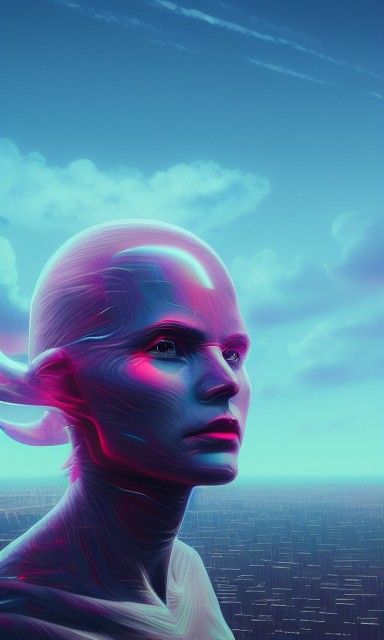 Digital Demon massive floating head portrait 256bit above the skyline ...