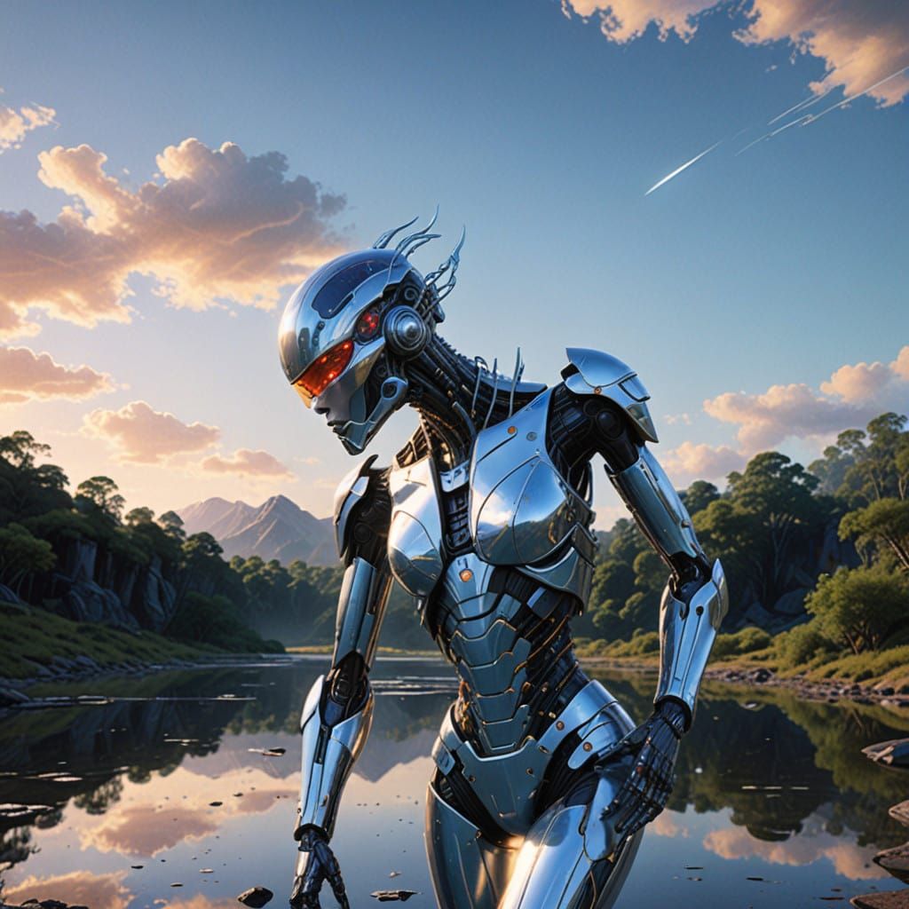 Cyberpunk Fembot Scientists in Terraformed River L... - AI Art