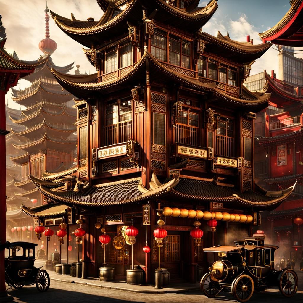 Steampunk Chinatown - AI Generated Artwork - NightCafe Creator