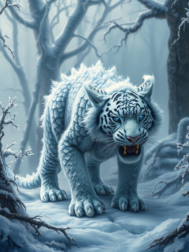 Frost tiger - Majestic Frost Tiger in Icy Jungle