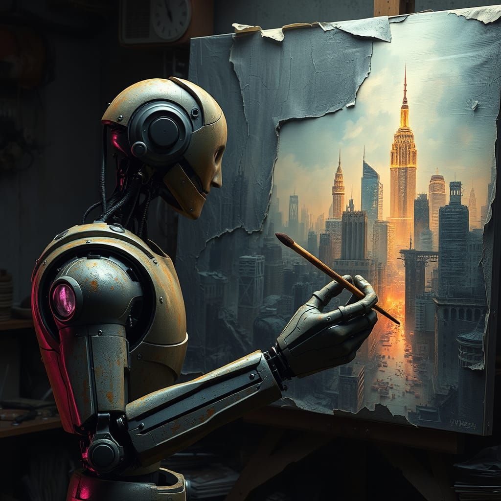 Robotic Painter Creates Surreal Metropolis Masterp... - AI Art