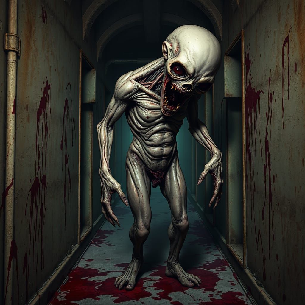 Grotesque, Humanoid Abomination in a Decaying, Blo... - AI Art