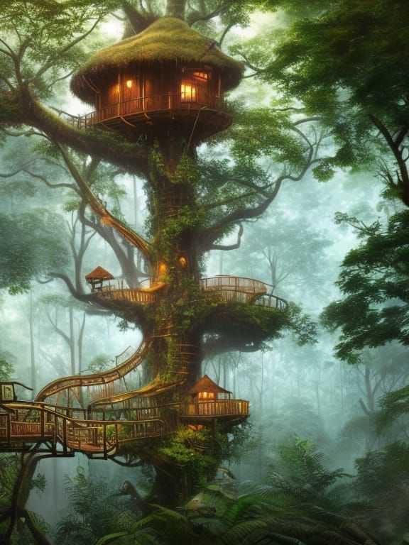 Treehouse in the amazon rainforest¦ - AI Generated Artwork - NightCafe ...