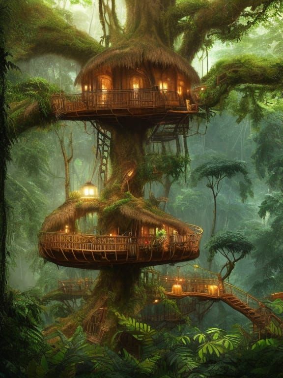 Treehouse in the amazon rainforest¦ - AI Generated Artwork - NightCafe ...