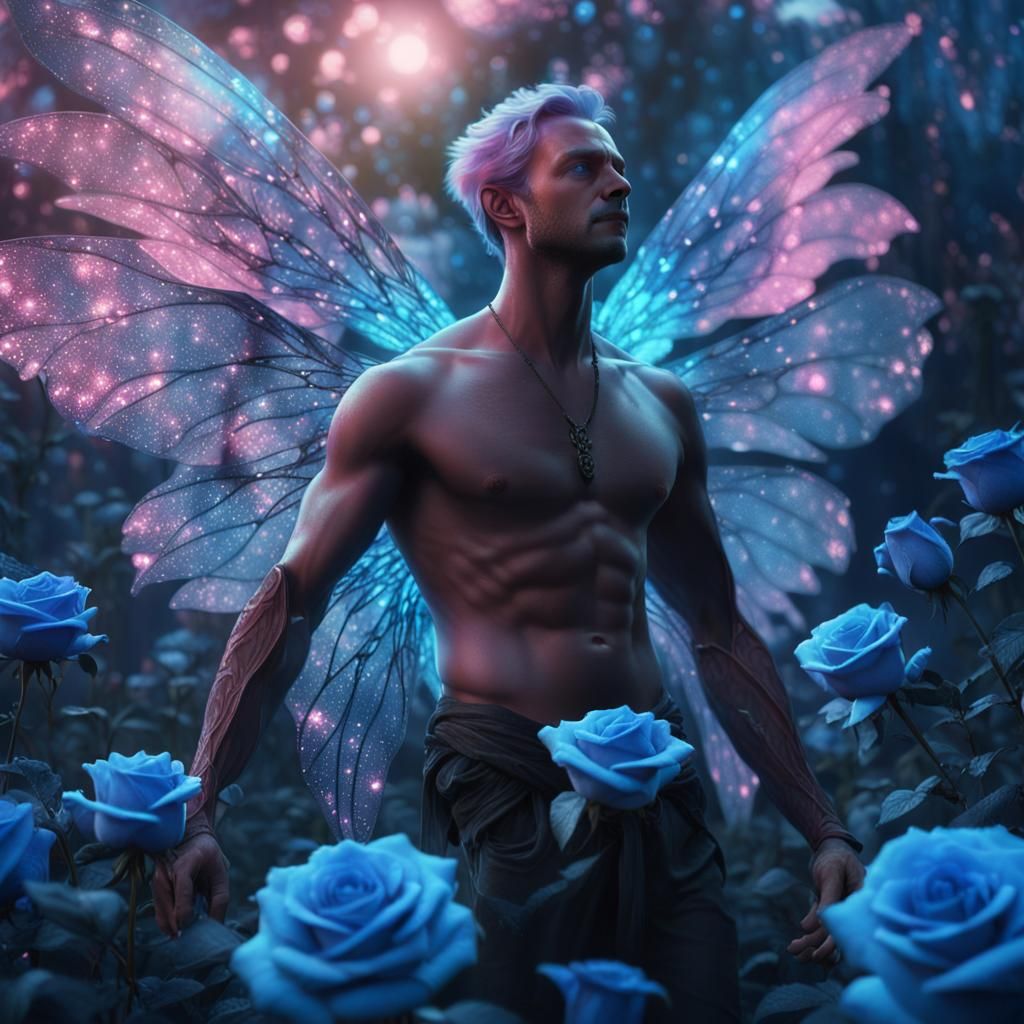 The Fey - Ethereal Fairies Dance Amidst Vibrant Blue Rose Ga...