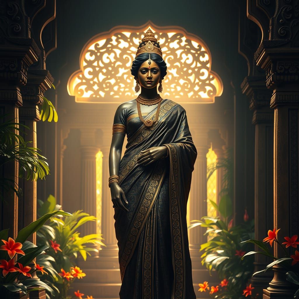 Regally Adorned Indian Goddess in Ancient Temple - AI Art