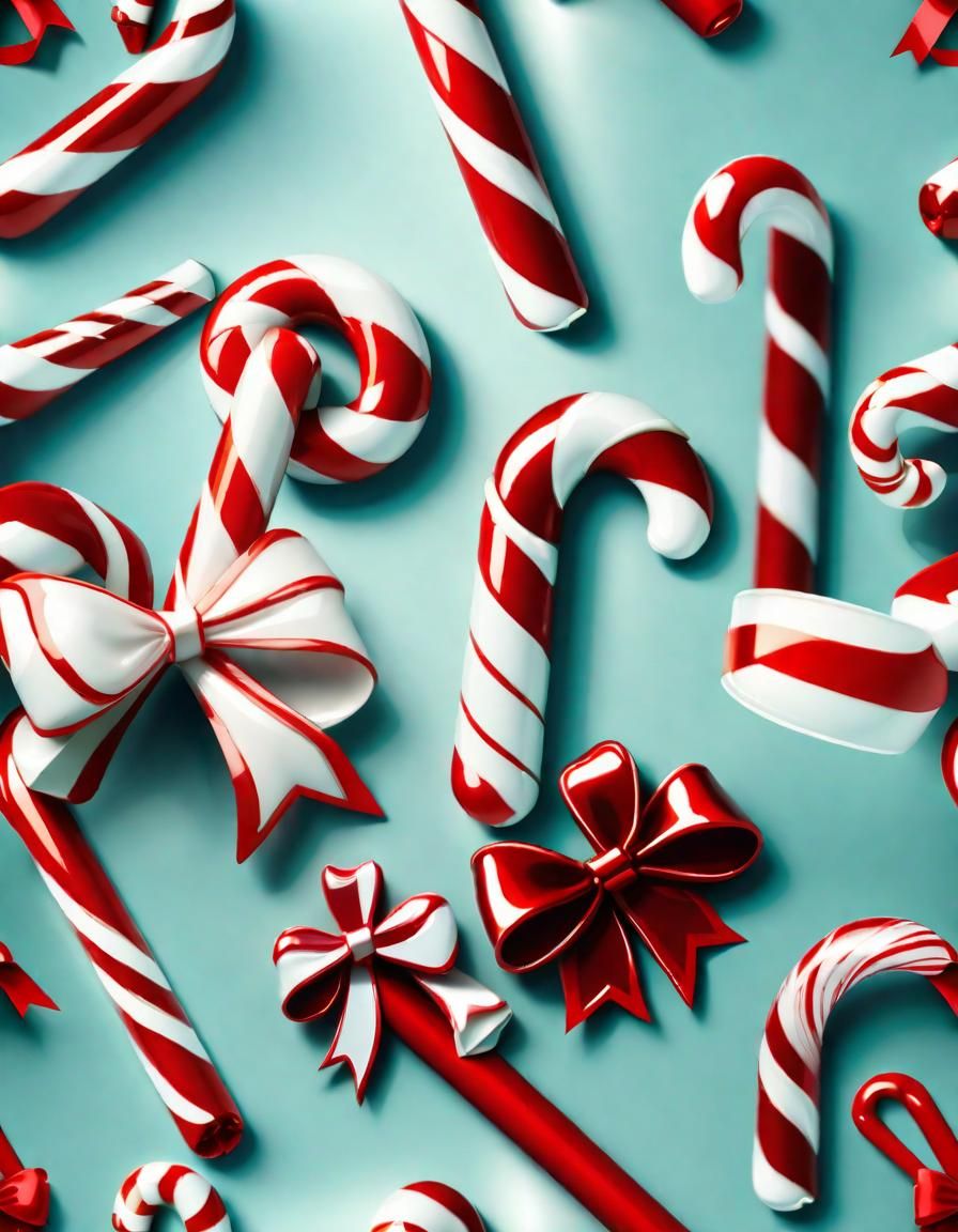 One candy cane with a ribbon and bow around it, intricately detailed 8K ...