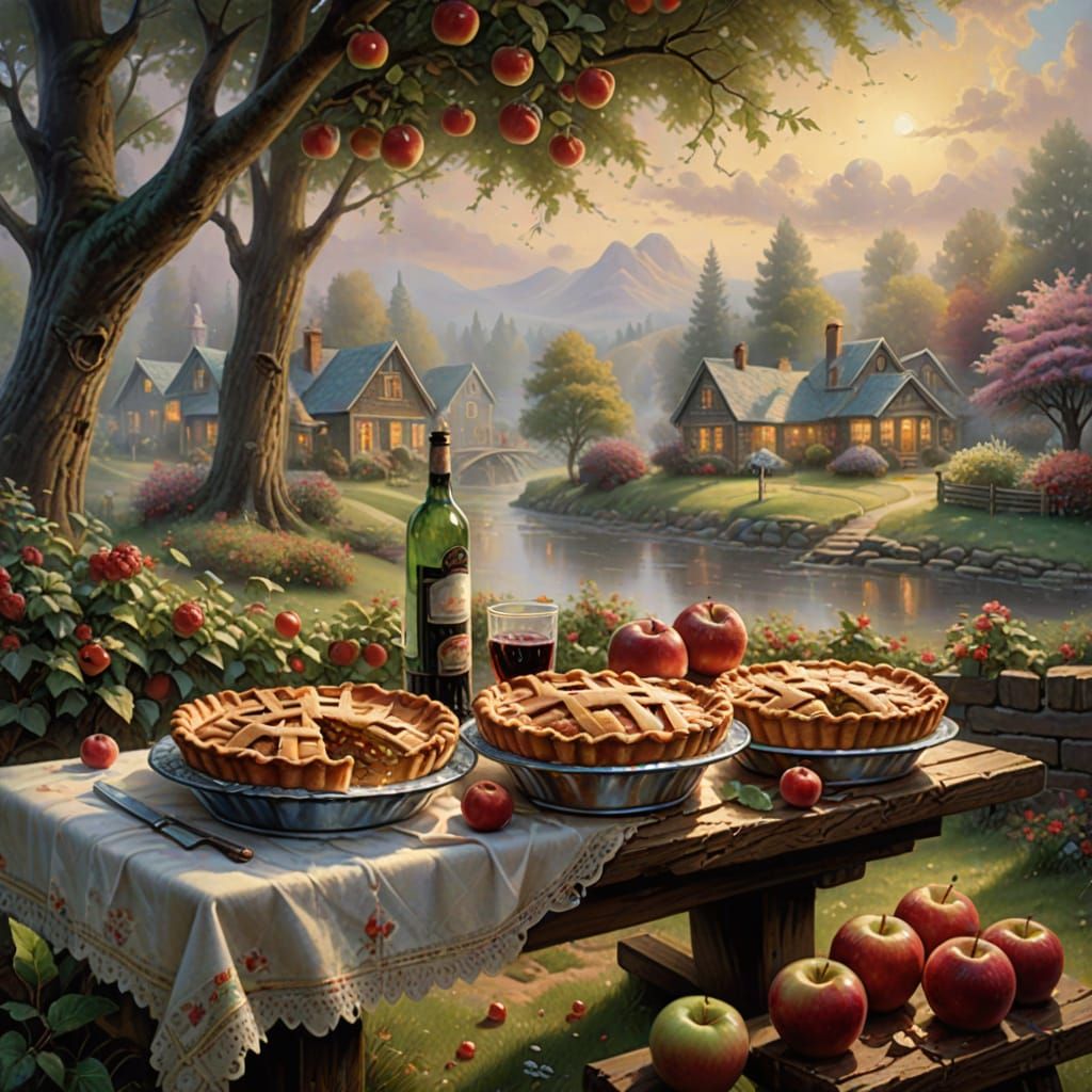 An apple orchard - Whimsical Apple Orchard Scene in Ethereal...