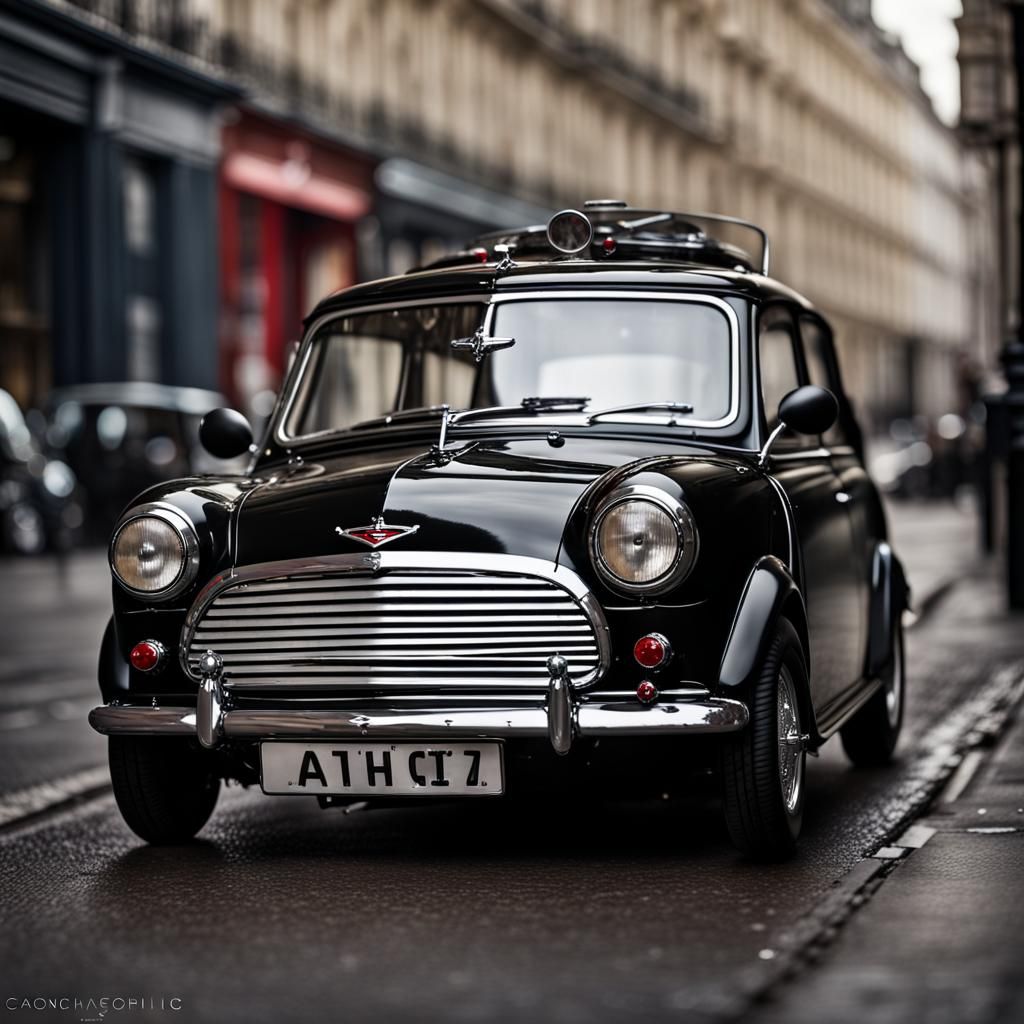 voiture MINI-COOPER noire satinée façon BATMOBILE éclairage de studio ...