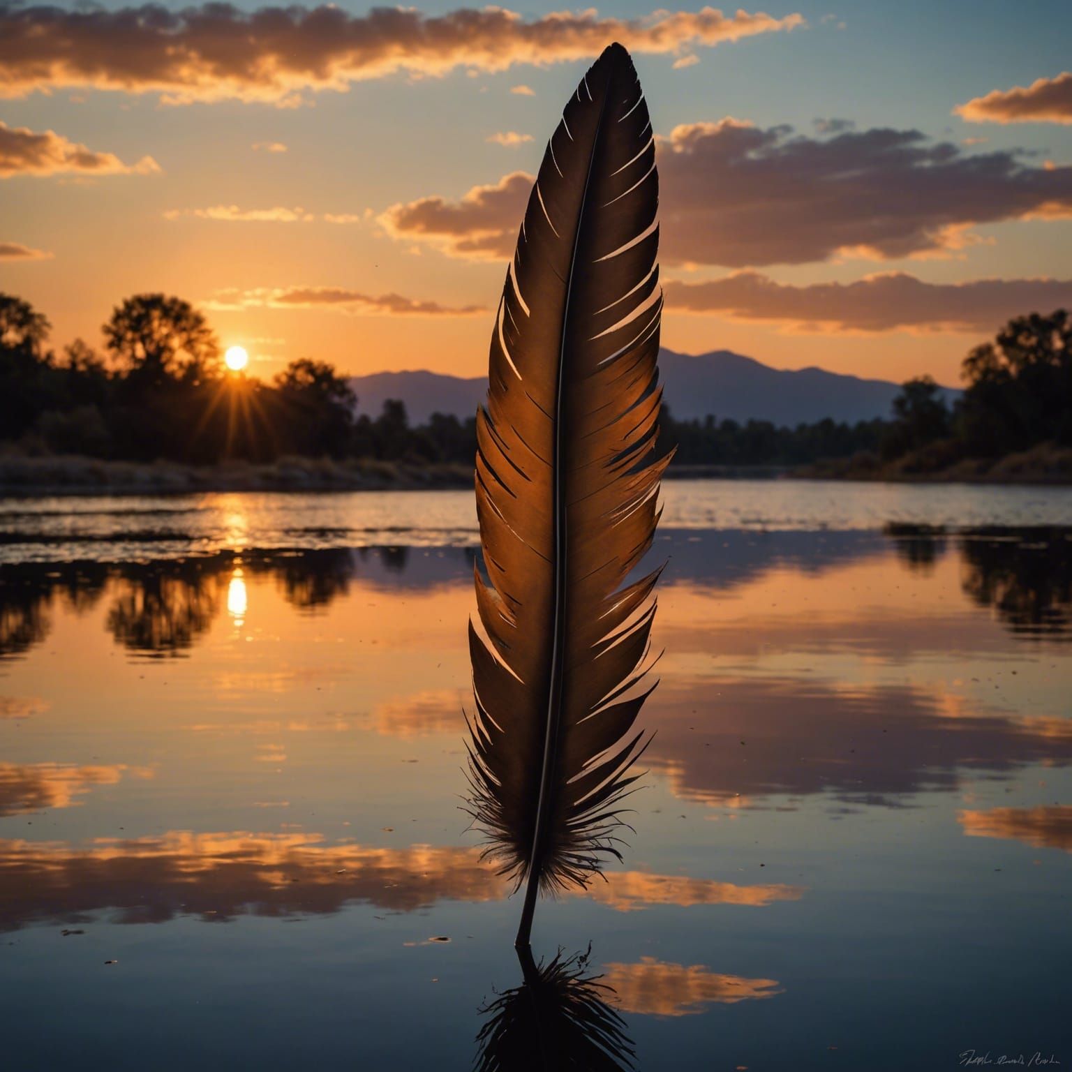 A stunningly majestic feather bathed in the warm hues of a setting sun ...