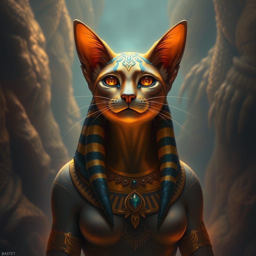 Bastet Gold and blue - Ancient Egyptian Goddess Bastet in ...