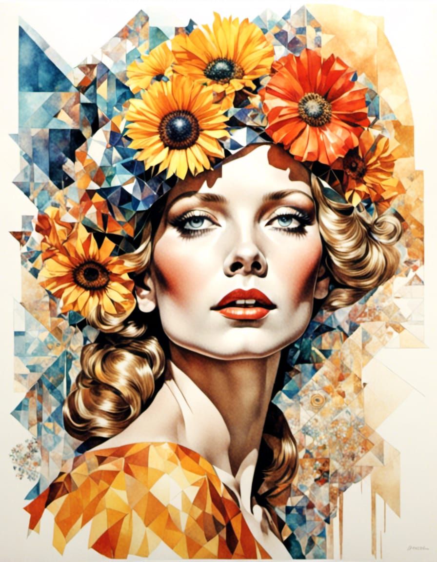 Magical realism, colorful fashion model sketch in the geometric style ...