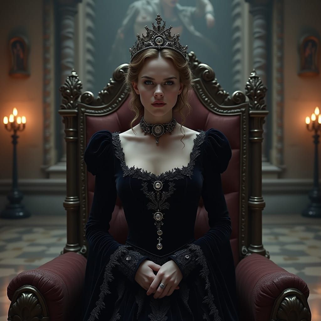 Gothic Queen Rules Her Majestic Castle in Dark Vel... - AI Art