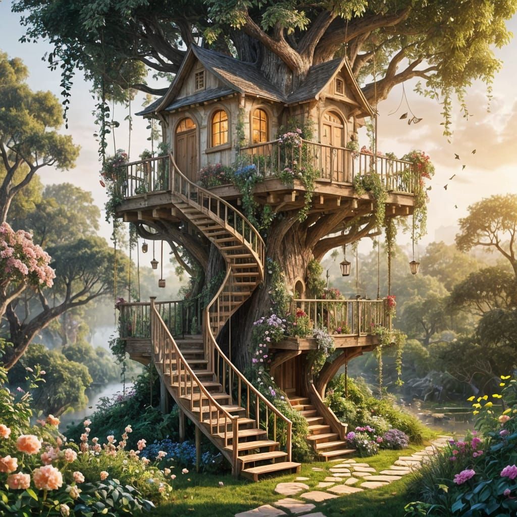 A Multi-level treehouse - Whimsical Treehouse in a Verdant ...