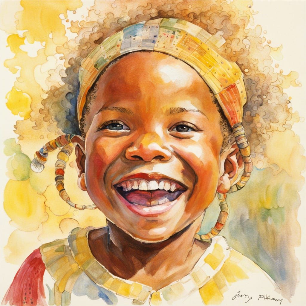 Portrait Of A Joyful Beeing By Jerry Pinkney Ai Generated Artwork