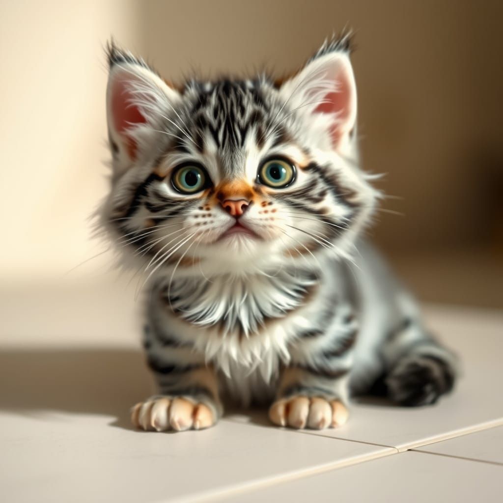 Cute Chibi Blue Tiger Kitten in Adorable Overweigh... - AI Art