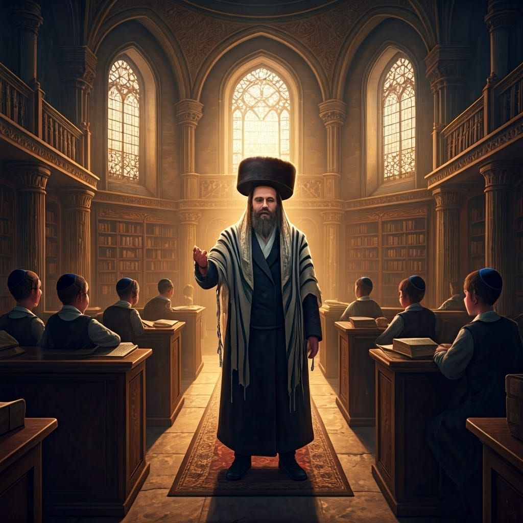 Ultra-Orthodox Rabbi Teaches Children in a Vibrant... - AI Art