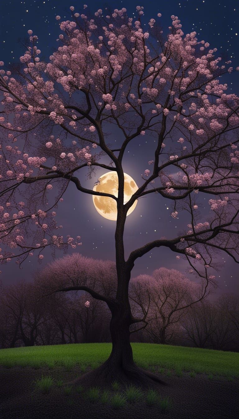 Beautiful spring tree and tree insides the beautiful moon 🌙 in evening ...