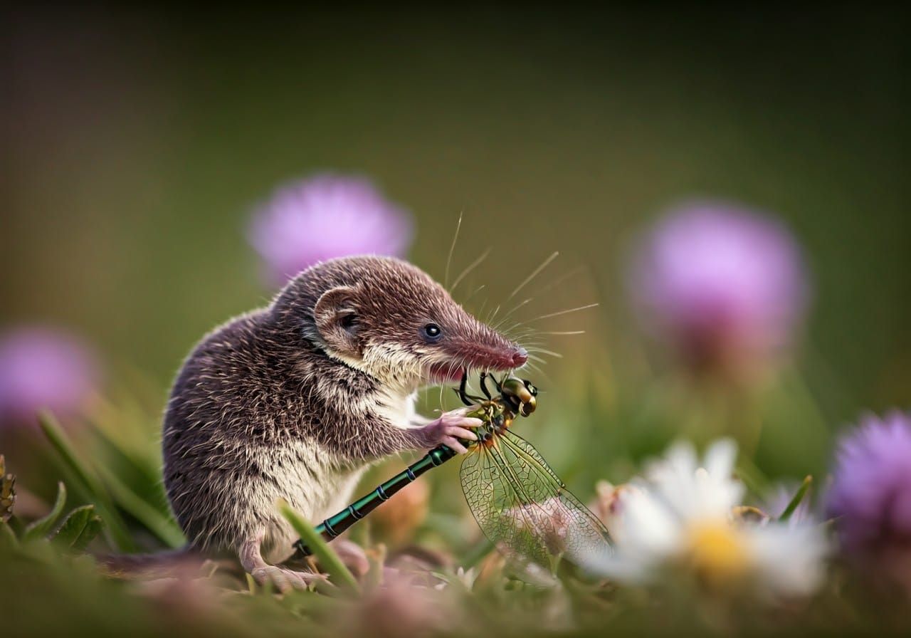 mini predator - Intricately Detailed Shrew Grasps Dragonfly ...
