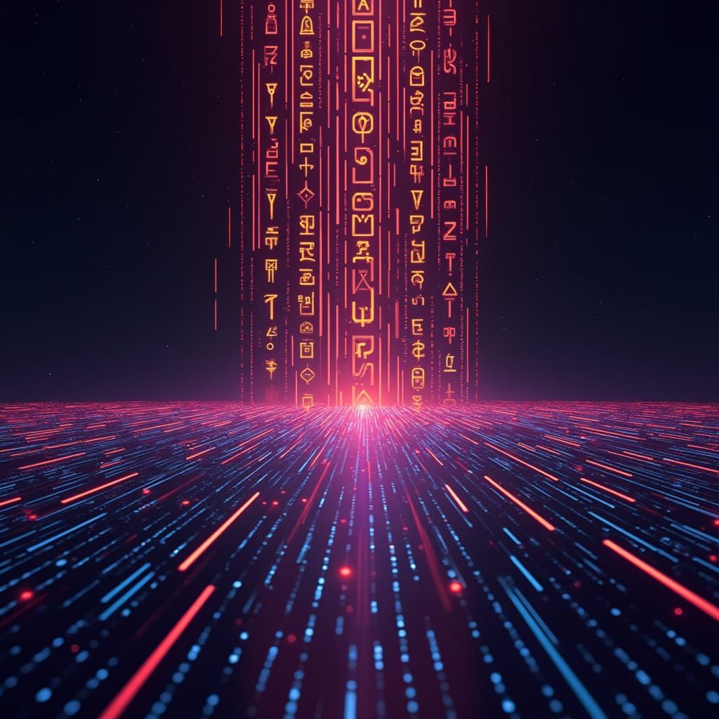 Cyberpunk Cryptography Display in Neon Lights - AI Art
