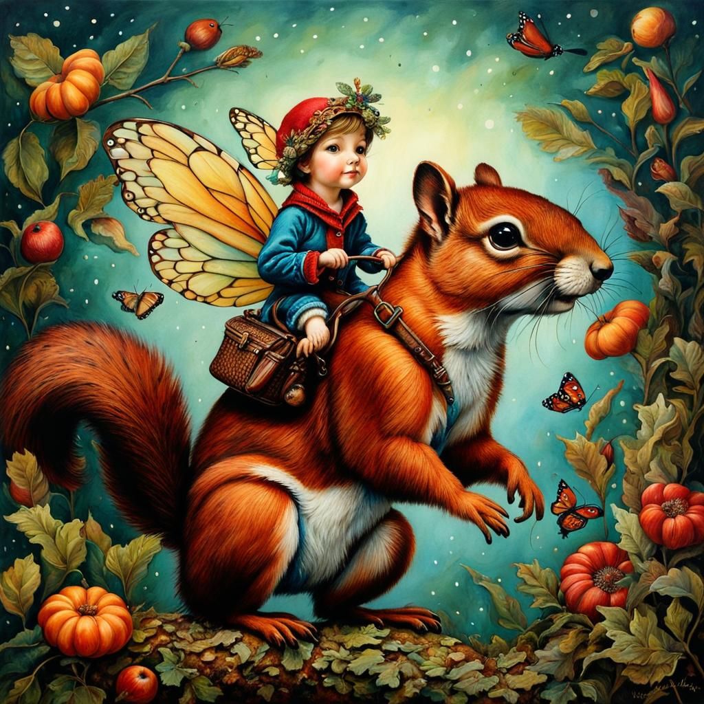 Fairy on a squirrel - AI Generated Artwork - NightCafe Creator