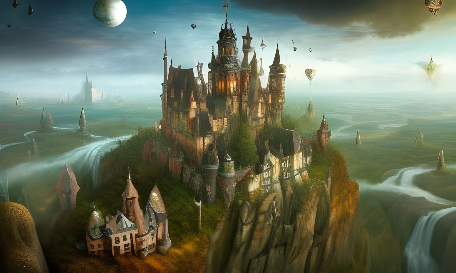 Magical steampunk high castle, immersive, mystical landscape, Peter ...