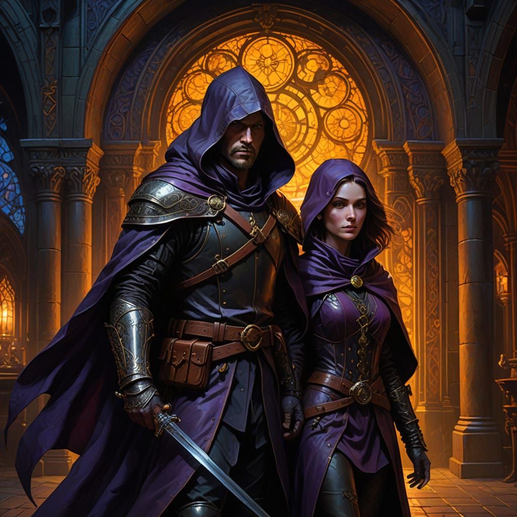 Medieval Spy Couple in Dark Fantasy Landscape - AI Art