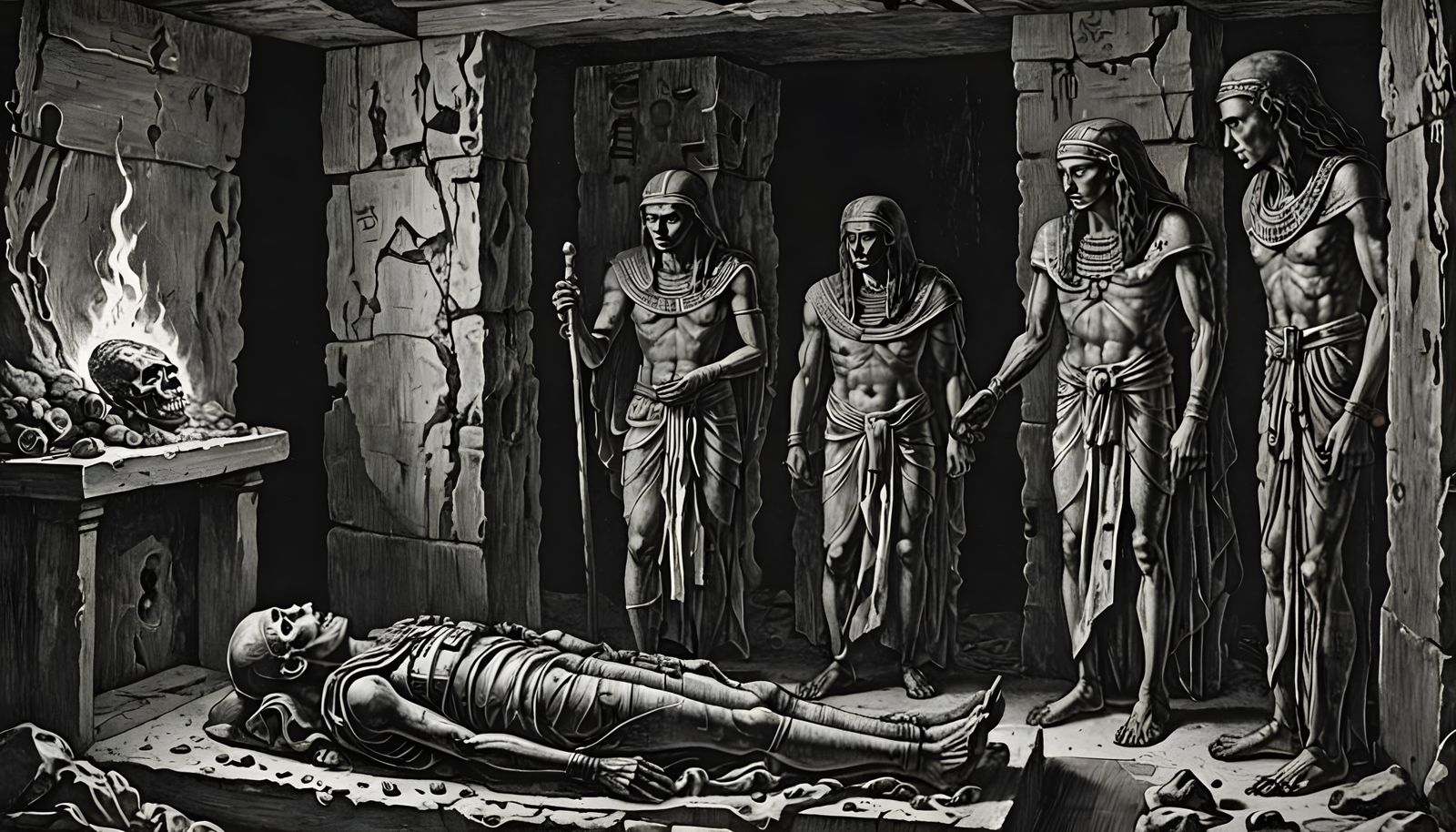 Surreal Mummy in a Dark Ancient Egyptian Tomb Scen... - AI Art