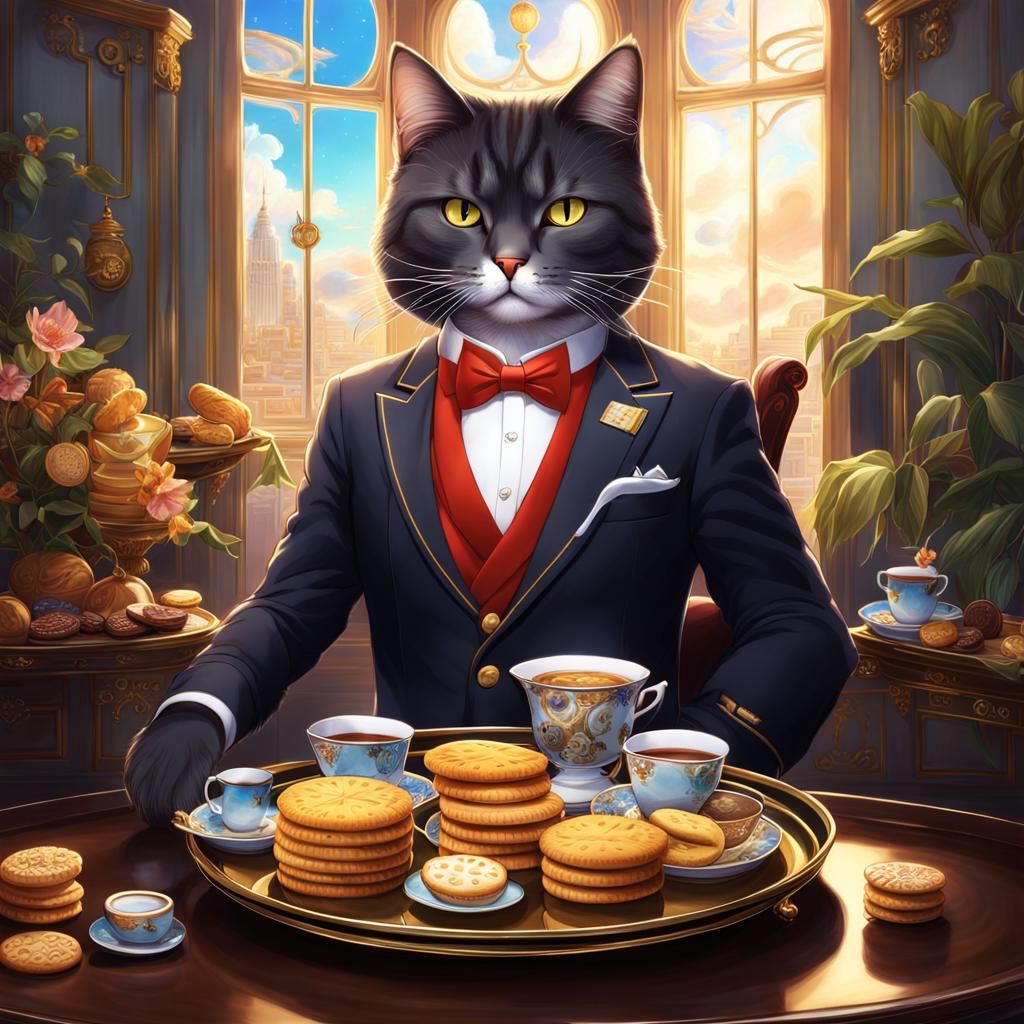 Cat butler ready to serve you all - AI Generated Artwork - NightCafe ...