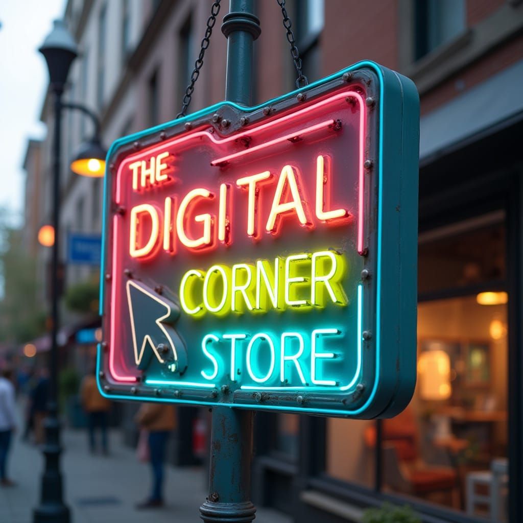 Retro-Futuristic Corner Store Sign in Bold Typogra... - AI Art