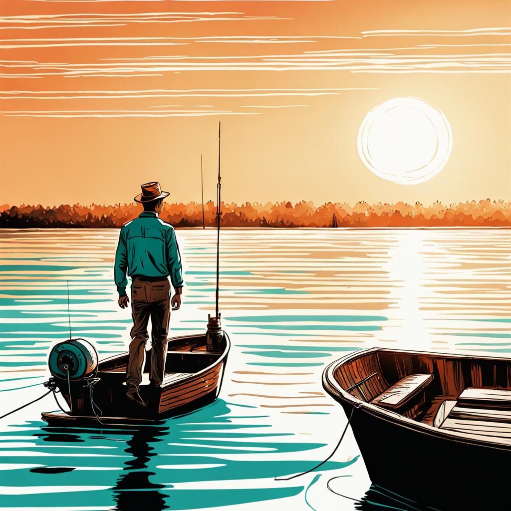 forrest gump in ship boat fishing ink drawing hyperdetaileddigital art ...