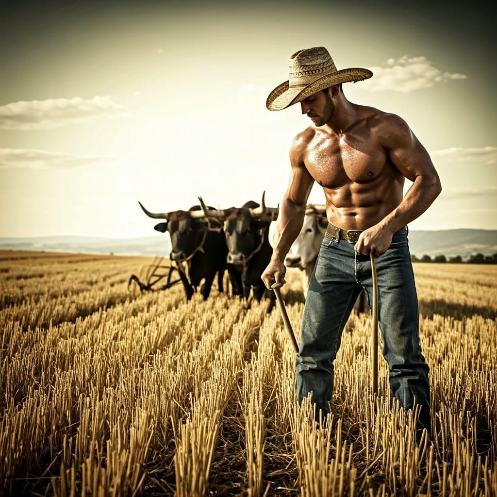 Rugged Farmer in Golden Wheat Field - AI Art