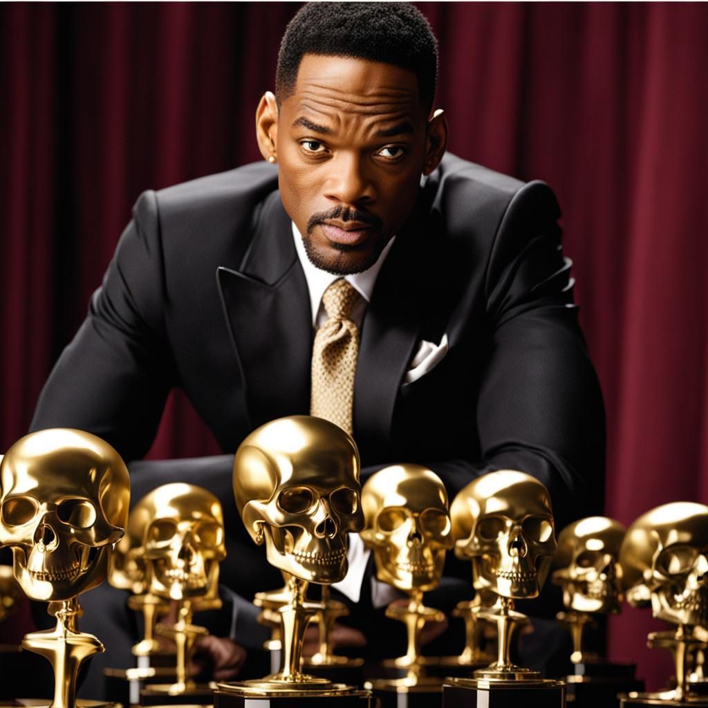 "Will Smith" with a skull oscar statue. - AI Generated Artwork ...