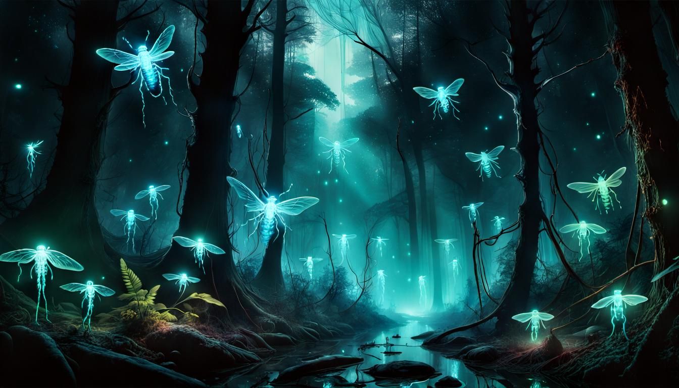 bioluminescent forest fauna and fireflies 2 - AI Generated Artwork ...