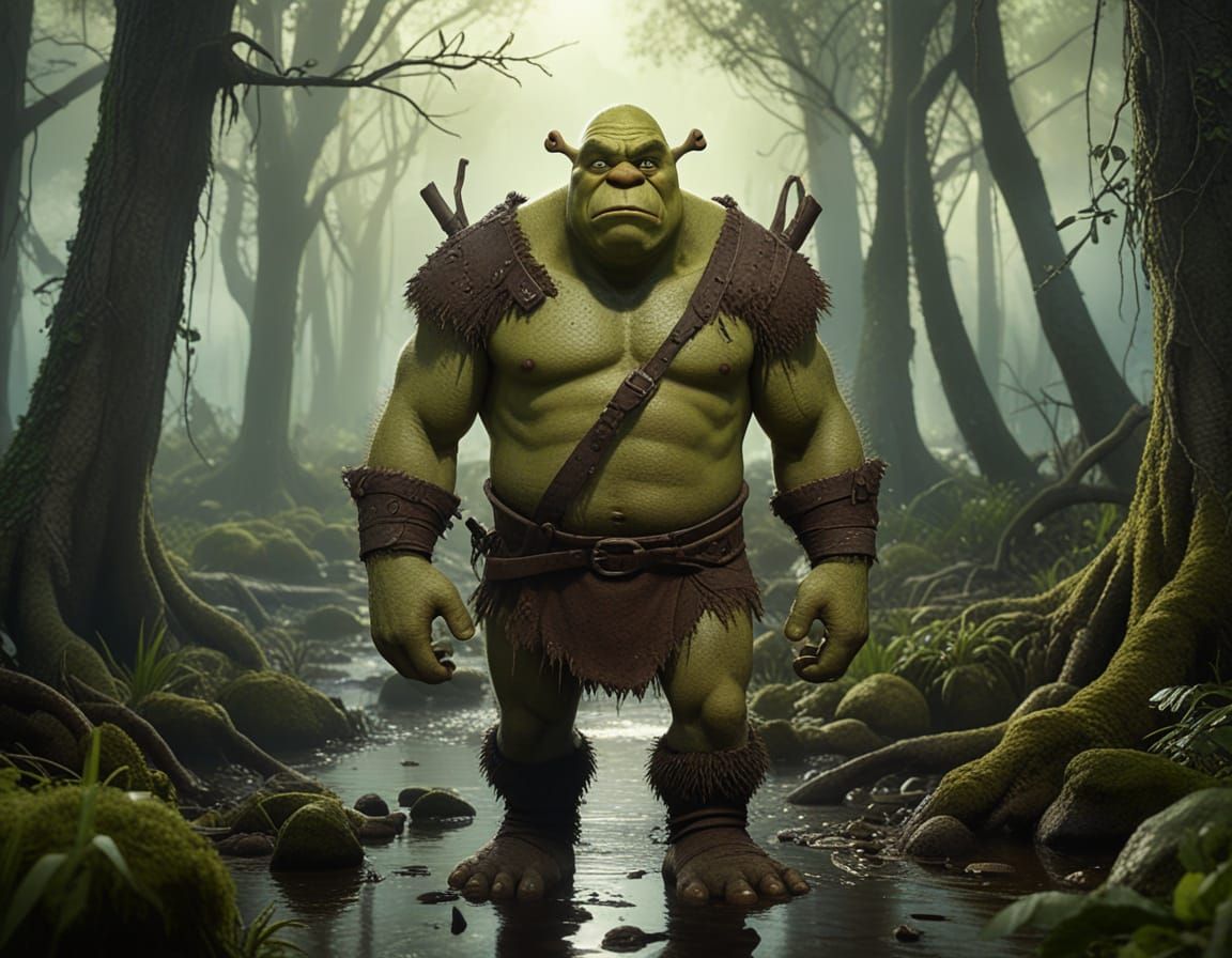 Vibrant Ogre in a Misty Swamp, Inspired by Cartoon... - AI Art
