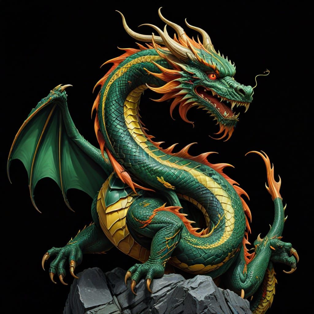 a dragon in chinesse, in the style of bold, graphic compositions, dark ...