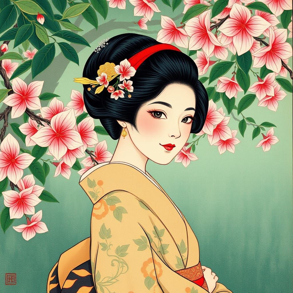 Ethereal Japanese Beauty in Traditional Kimono - AI Art