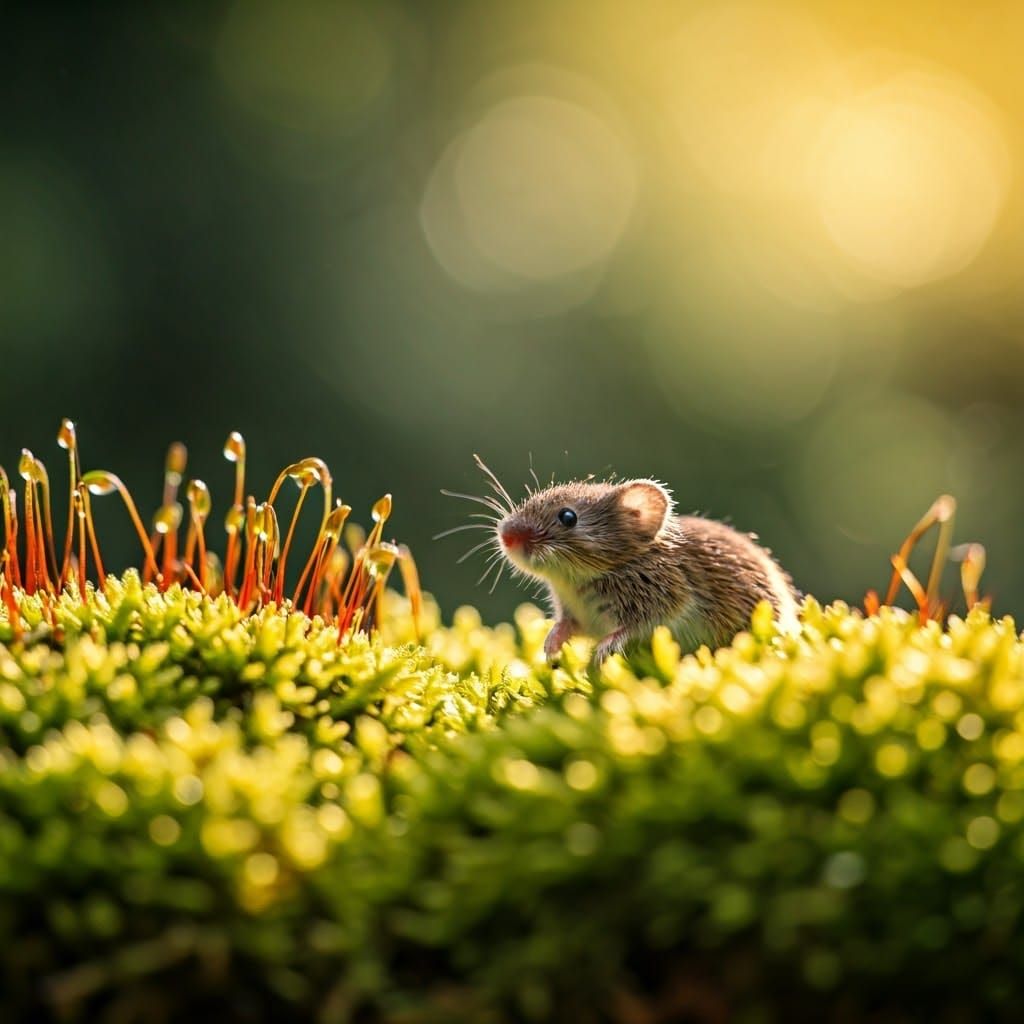 tiny mouse - Whimsical Mouse in Miniature Moss Wonderland